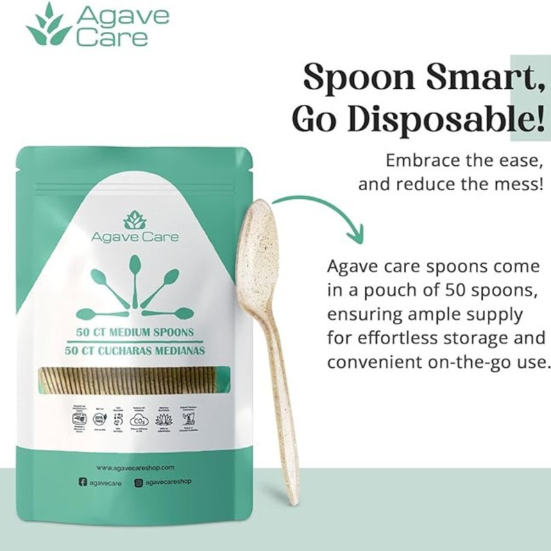 Agave Care Sustainable Agave Spoons Medium Natural 50 Count 4 Oz - Etsy