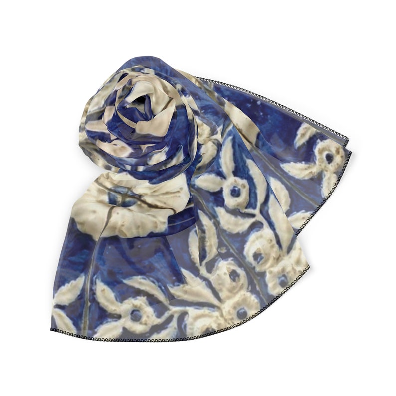 Blue and White Portuguese Tile Poly Chiffon Scarf - Etsy