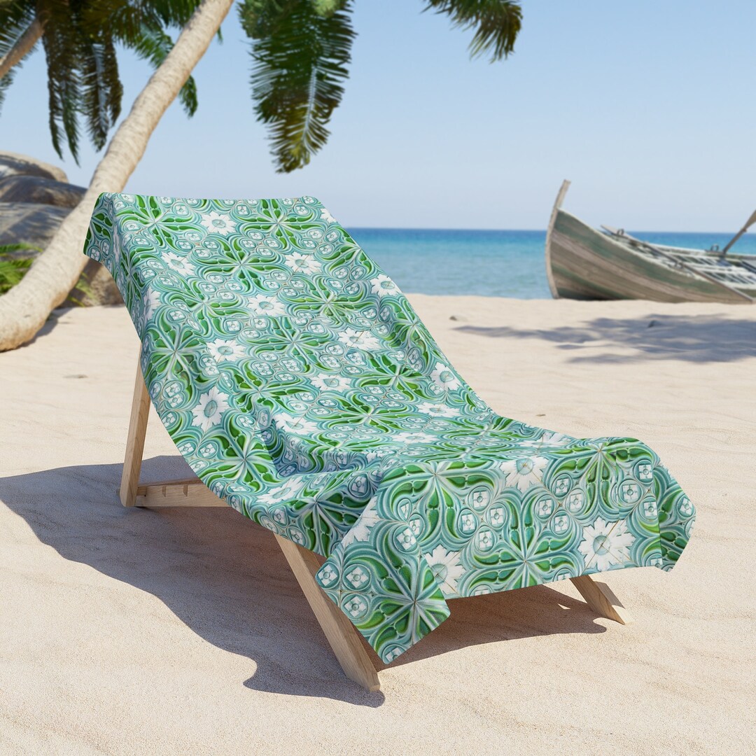Portuguese Tiles (light Blue, Green and White) Beach Towel - Etsy