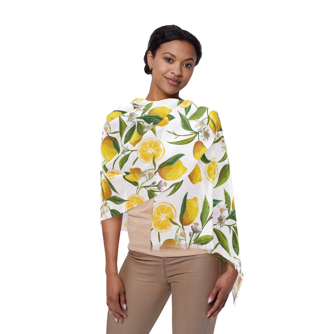 Lemon Print (white Background) Lightweight Scarf, Pashmina, 27"x73" - Etsy