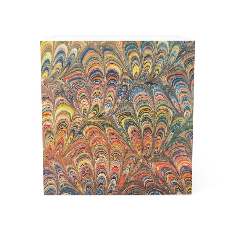 Marbled Peacock Feather Pattern Note Cube | Colorful Desk Memo Block - Etsy