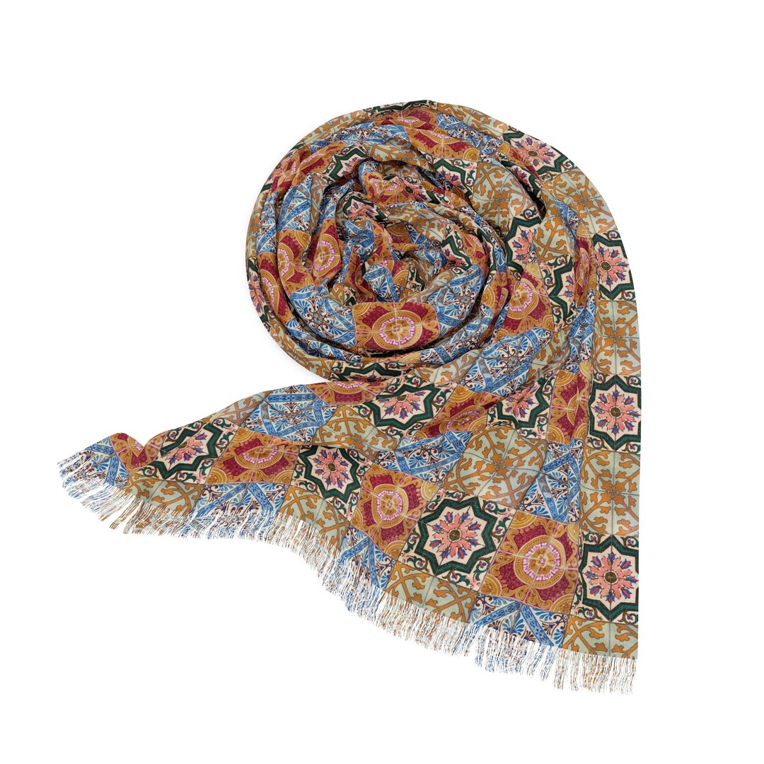 Portuguese Tiles (blue, Pink, Green and Yellow) Lightweight Scarf ...