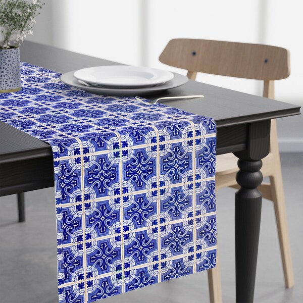 Blue Tile Table Runner - Etsy
