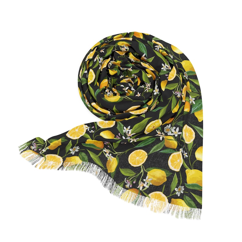 Lemon Print (black Background) Lightweight Scarf, Pashmina, 27"x73" - Etsy