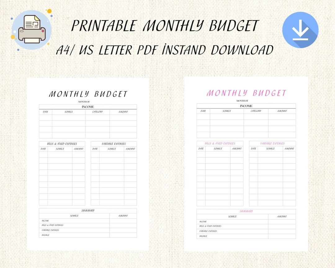 Printable Monthly Budget Monthly Income & Expense Recorder - Etsy