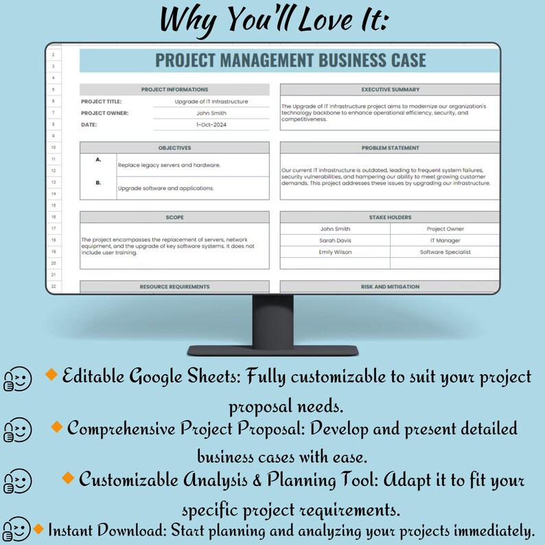 4 in 1 / Gantt Chart Template / Project Management Business Case ...