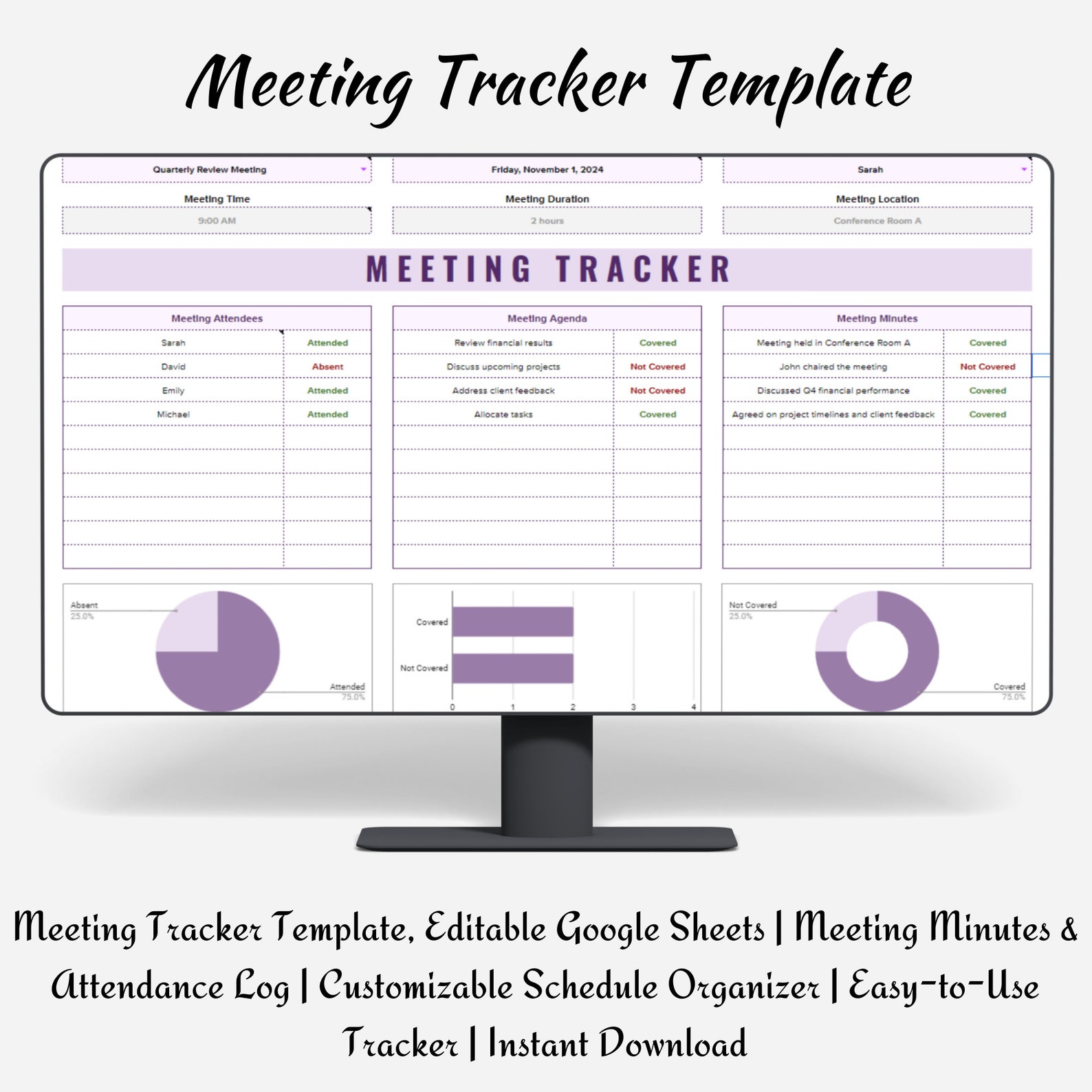 Meeting Tracker Template, Editable Google Sheets Meeting Minutes ...