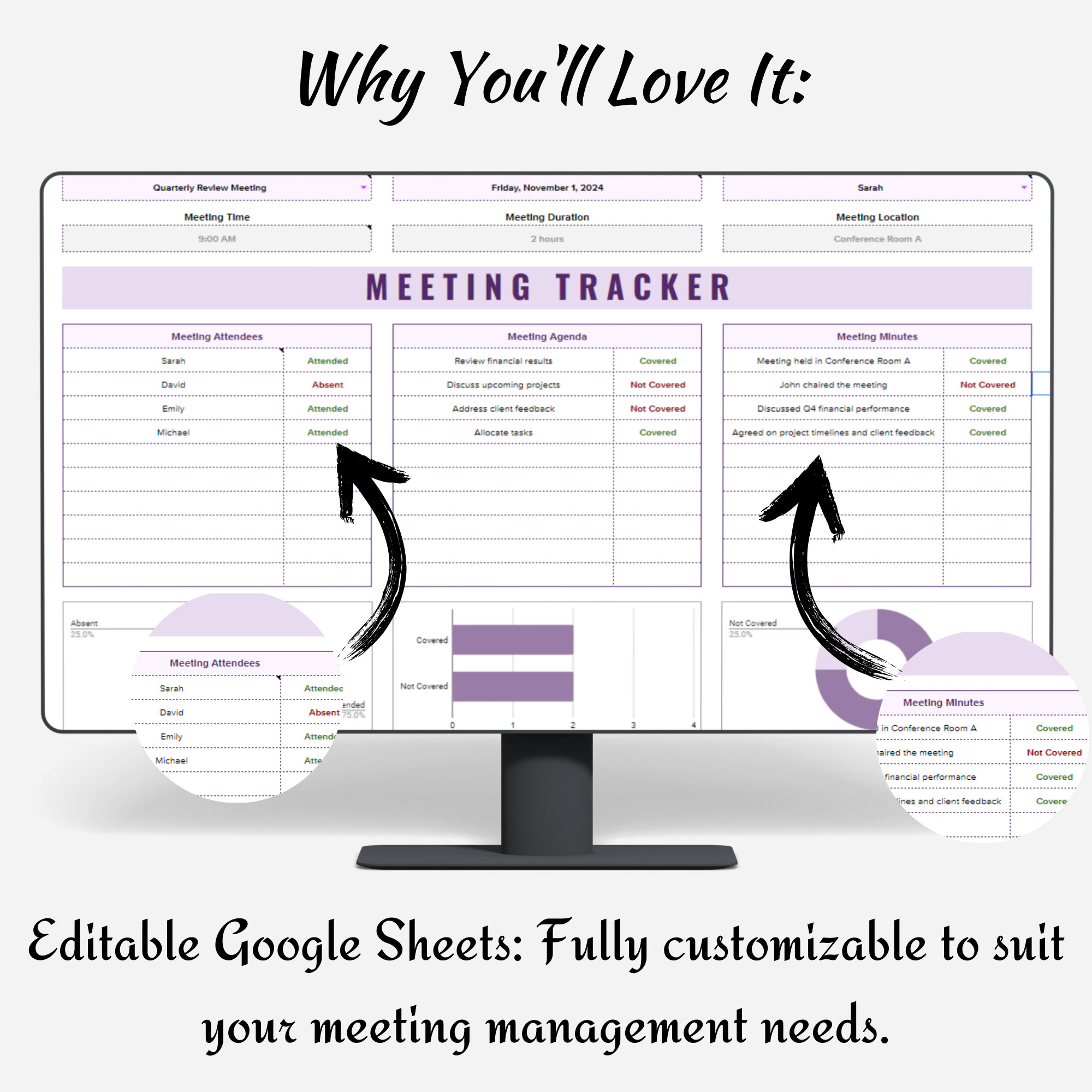 Meeting Tracker Template, Editable Google Sheets Meeting Minutes ...