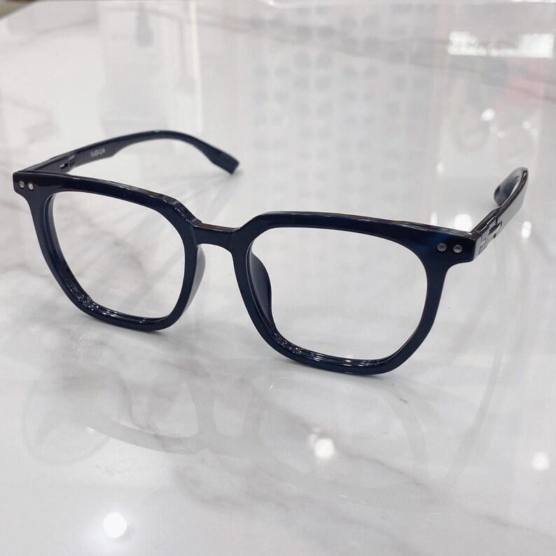 Thick Square Trendy Black Glasses Frame | Prescription Lenses | Blue ...