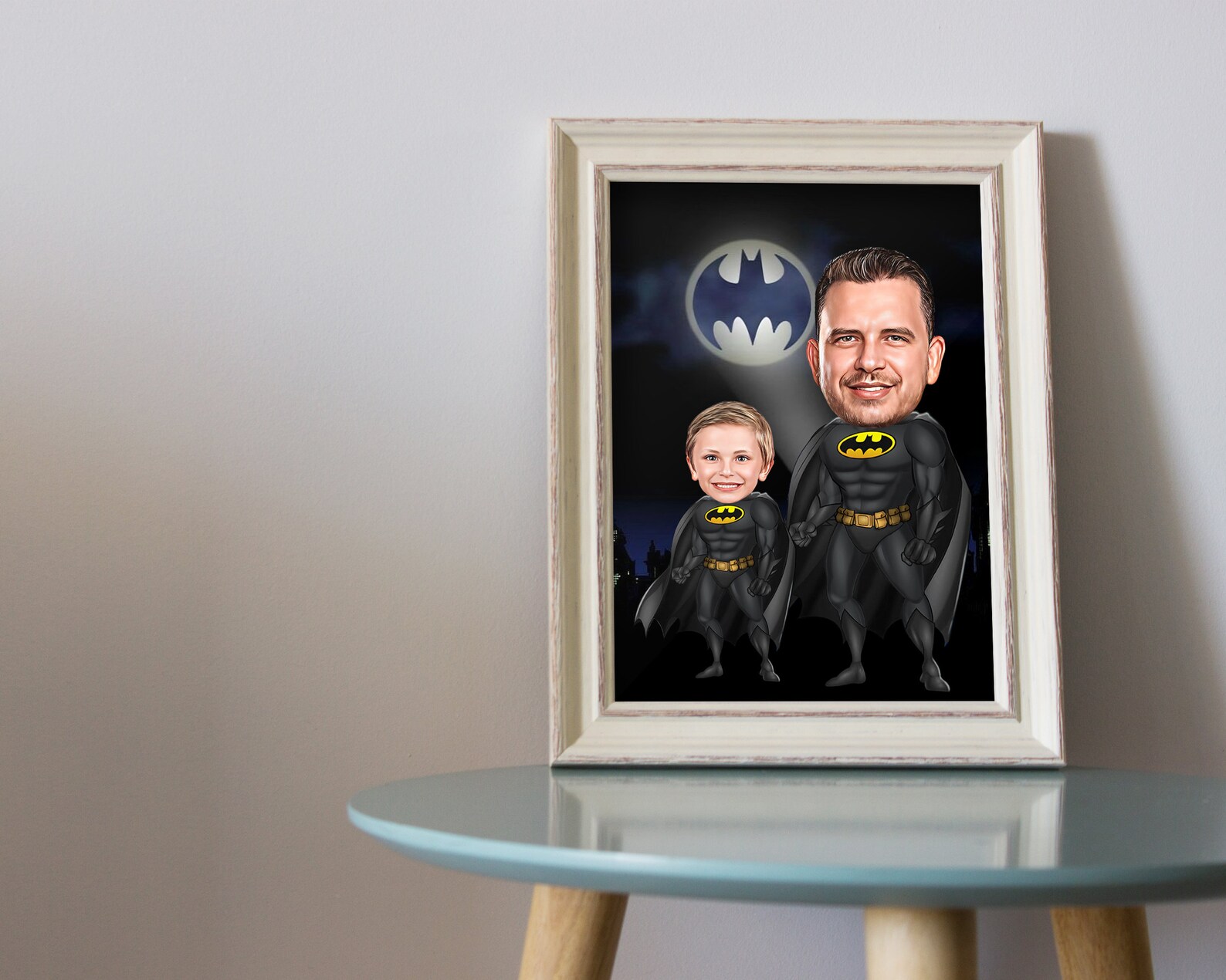 Custom Super Dad and Child Cartoon Portrait, Superhero Caricature, Dad ...
