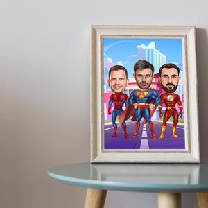 Custom Super Dad and Two Son Cartoon Portrait, Superhero Caricature ...