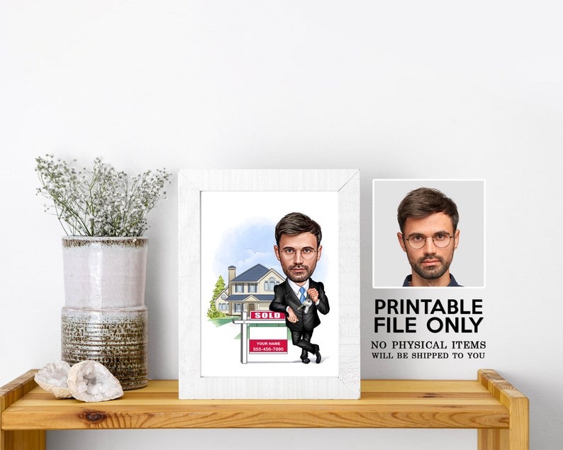 Real Estate Agent Caricature From Photo, Real Estate Agent Gift ...