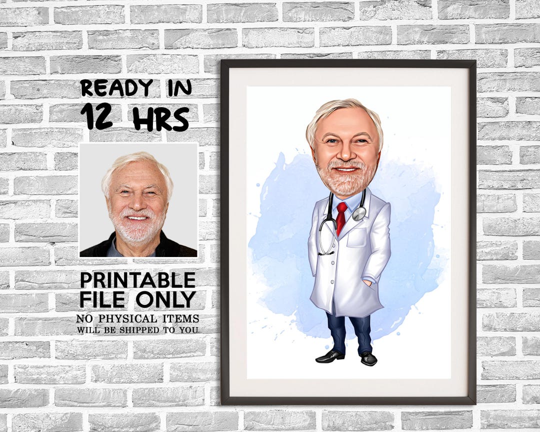 Custom Male Doctor Cartoon Portrait, Doctor Portrait, Doctor Caricature ...