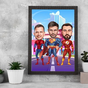 Custom Super Dad and Two Son Cartoon Portrait, Superhero Caricature ...