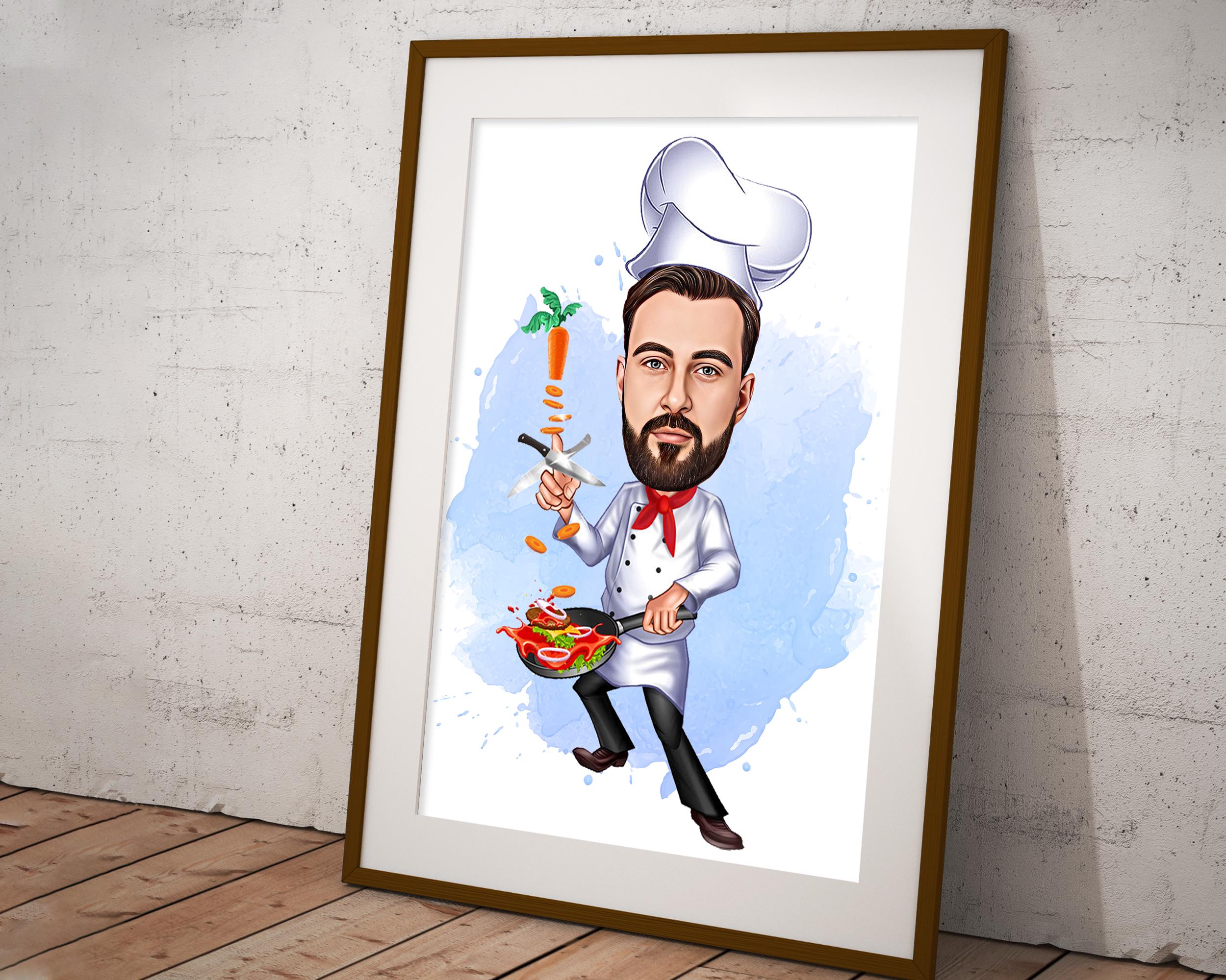 Custom Male Chef Cartoon Portrait, Chef Caricature, Gift for Chef ...
