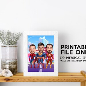 Custom Super Dad and Two Son Cartoon Portrait, Superhero Caricature ...