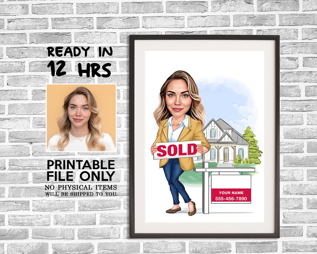 Female Real Estate Agent Caricature From Photo, Real Estate Agent Gift ...