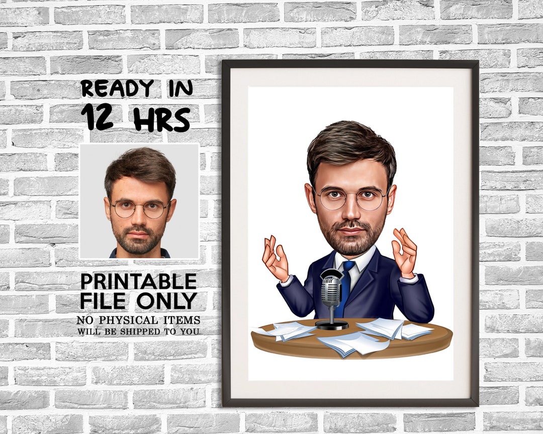 Announcer Caricature From Photo, Announcer Men Caricature, Digital ...