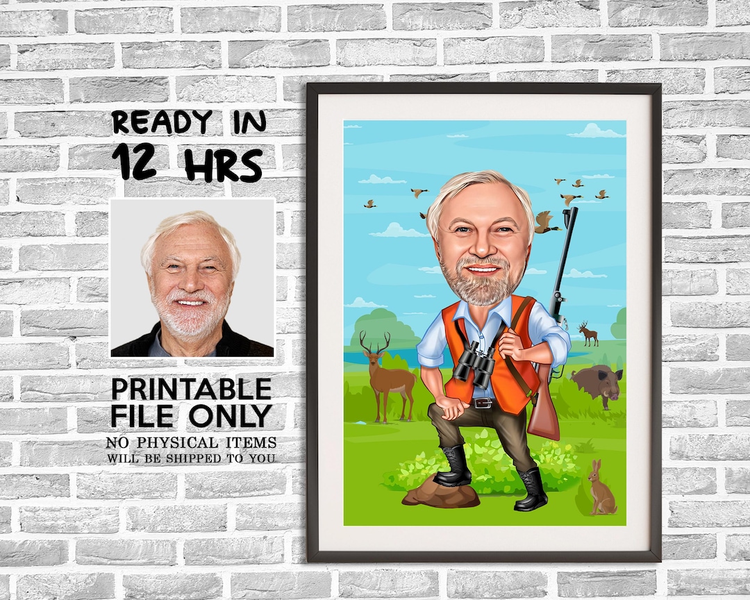 Custom Hunter Cartoon Portrait, Hunter Caricature, Digital Portrait ...