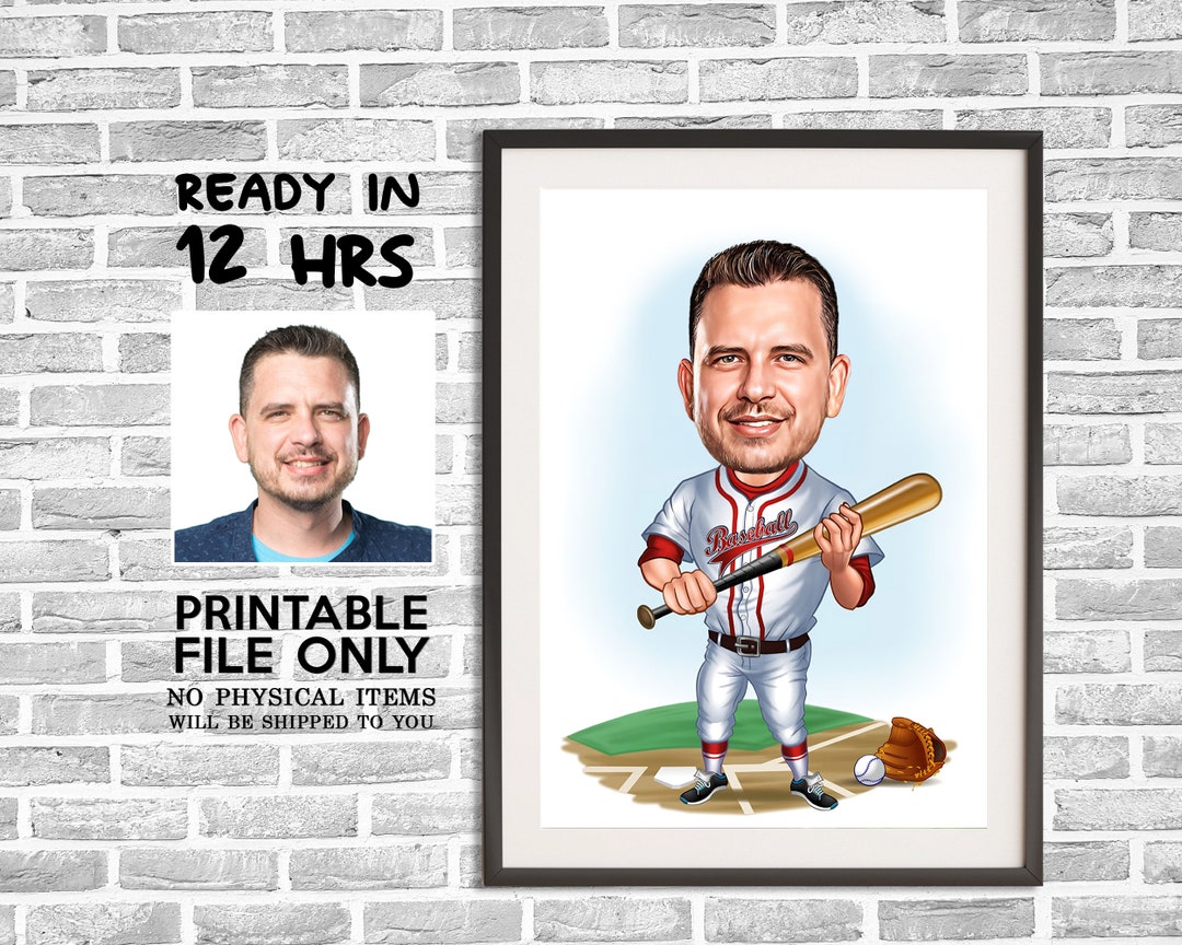 Custom Baseball Player Cartoon Portrait, Baseball Player Caricature ...