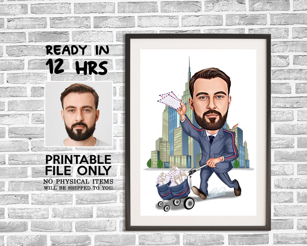 Custom Mailman Cartoon Portrait, Postman Caricature, Gift for Postman ...