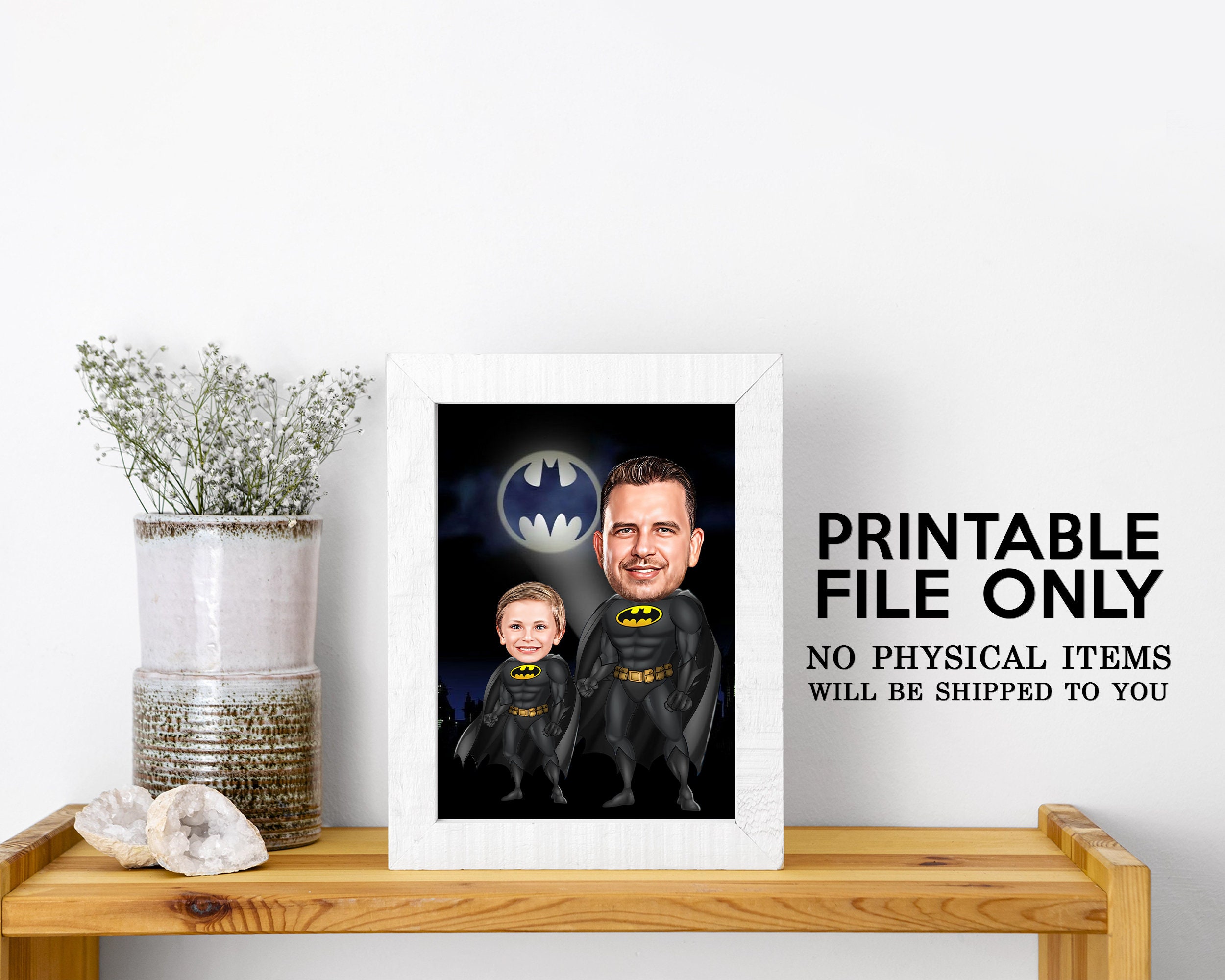 Custom Super Dad and Child Cartoon Portrait, Superhero Caricature, Dad ...