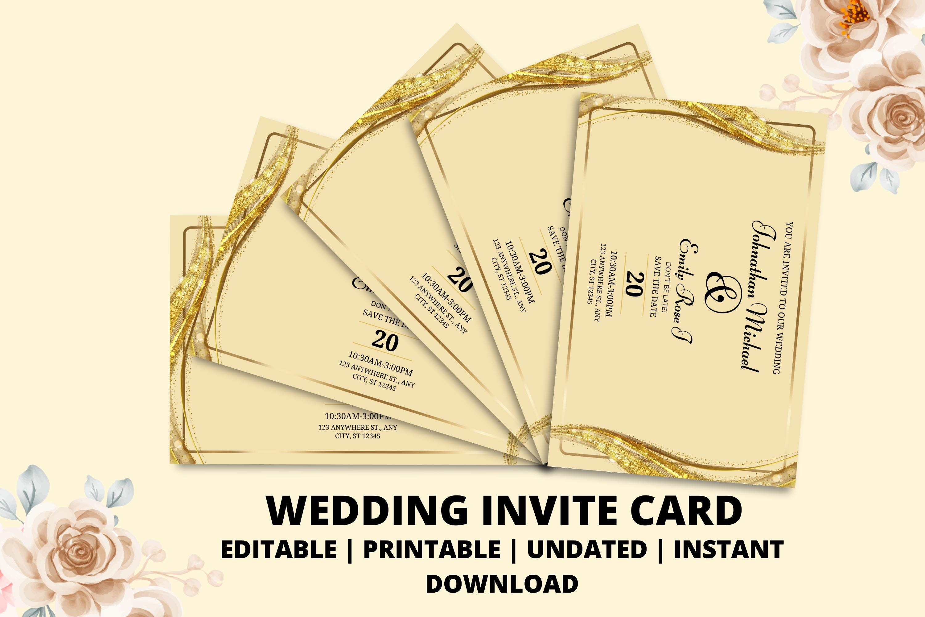 Editable Wedding Invitation Card Template PDF - Instant Download ...