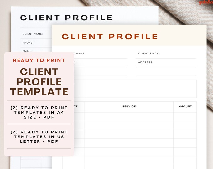 Client Profile Template PDF Ready to Print, Small Business Bundle ...