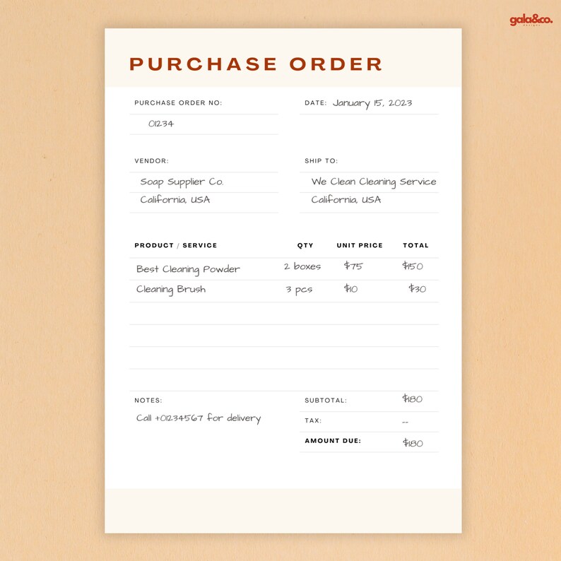 Purchase Order Template PDF Ready to Print, Small Business Bundle ...