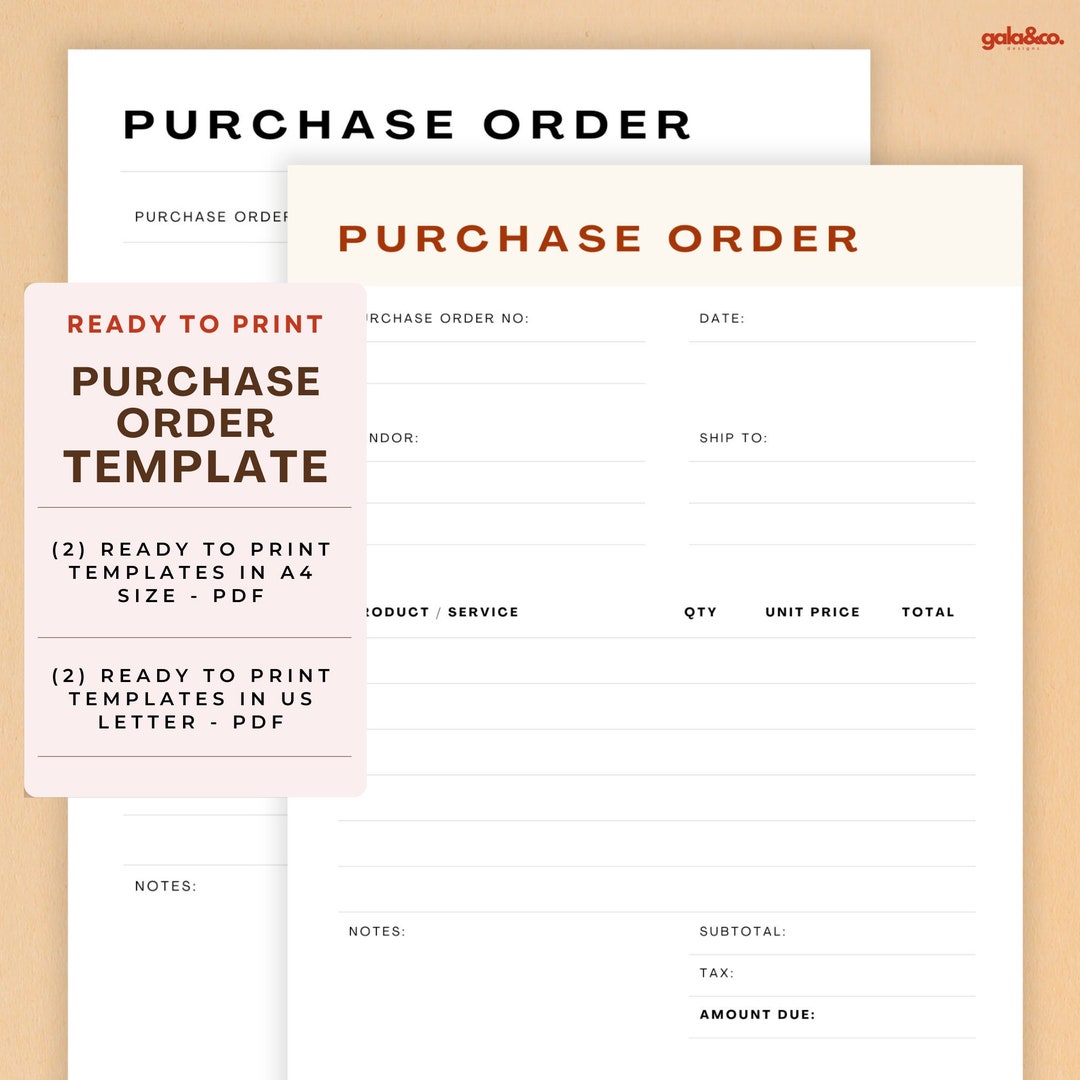 Purchase Order Template PDF Ready to Print, Small Business Bundle ...