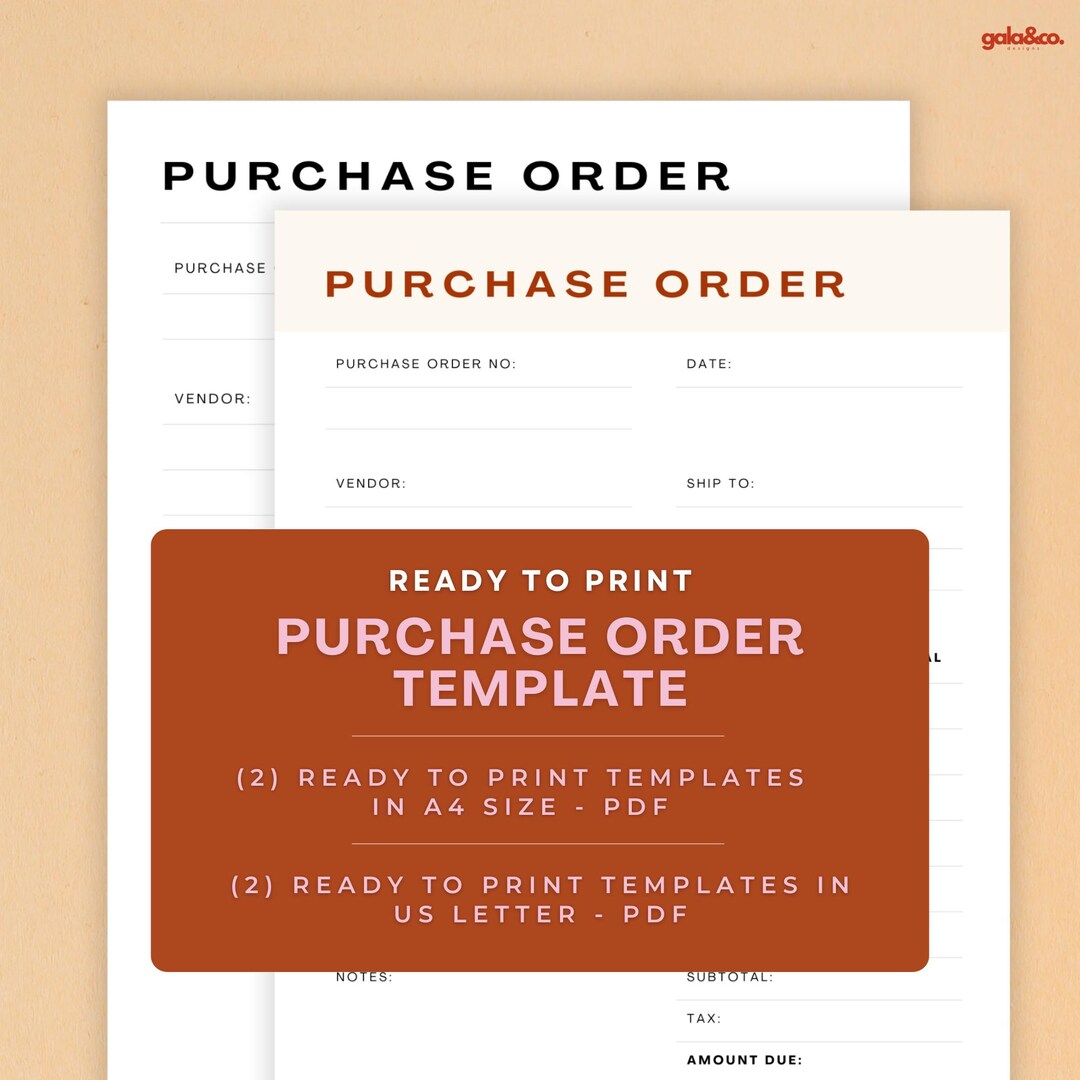 Purchase Order Template PDF Ready to Print, Small Business Bundle ...