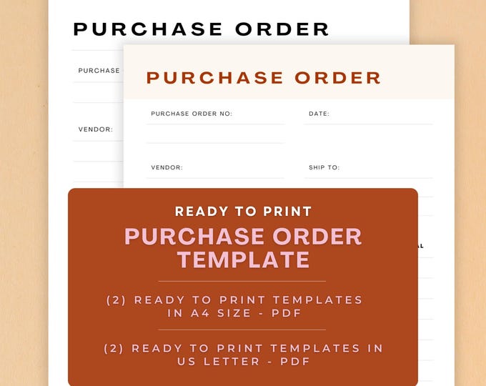 Purchase Order Template PDF Ready to Print, Small Business Bundle ...