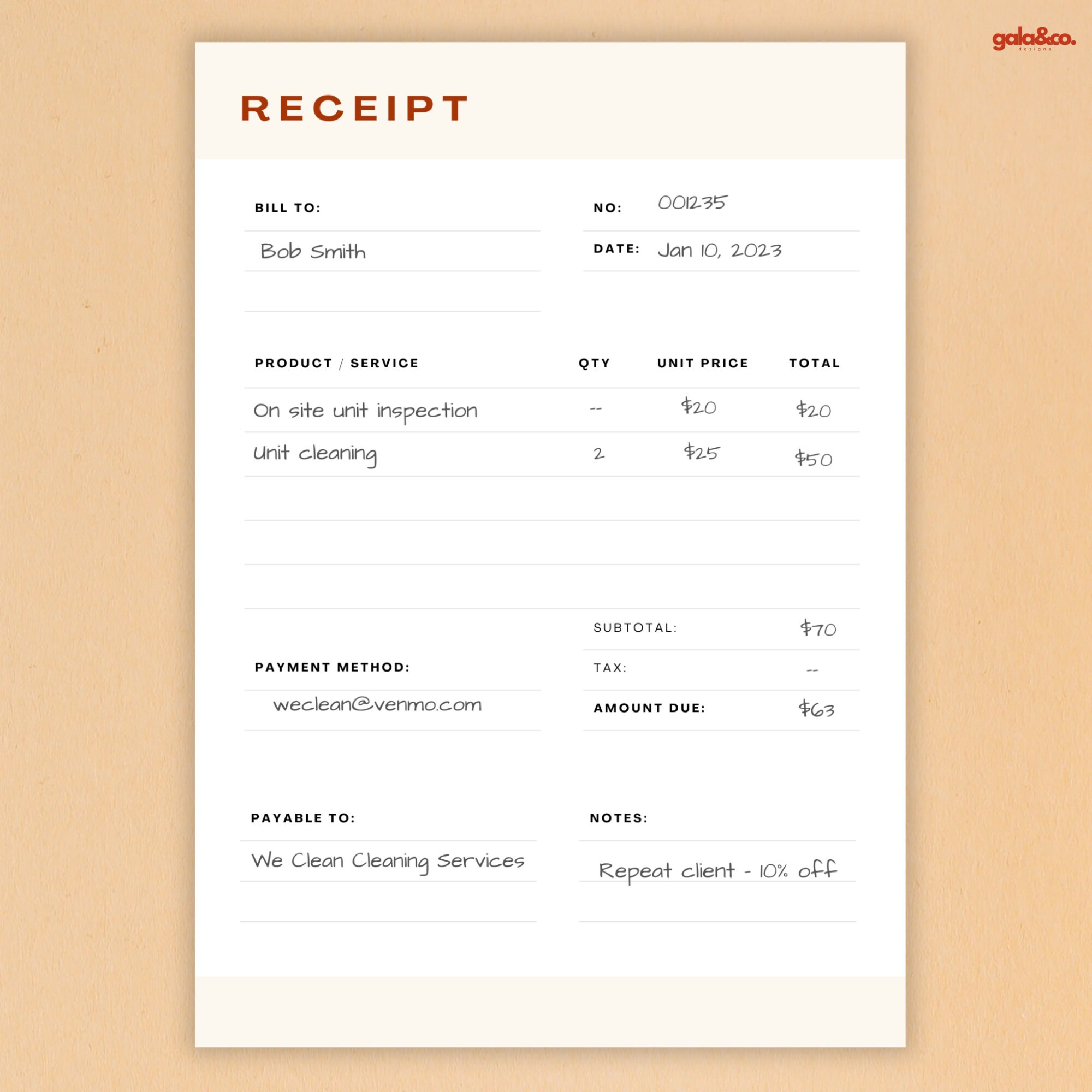 Receipt Template Ready to Print PDF, Small Business Tools Bundle ...