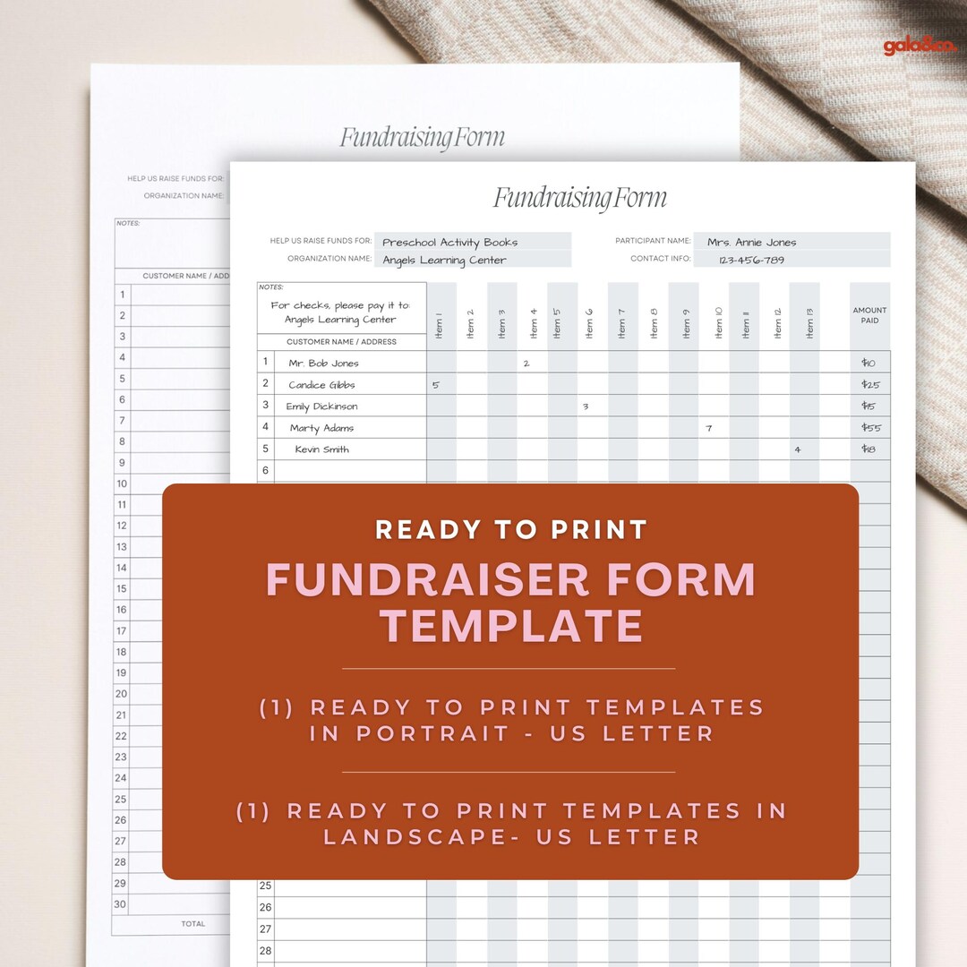 Fundraiser Form Instant Download Easy Printable Template, Fundraiser ...
