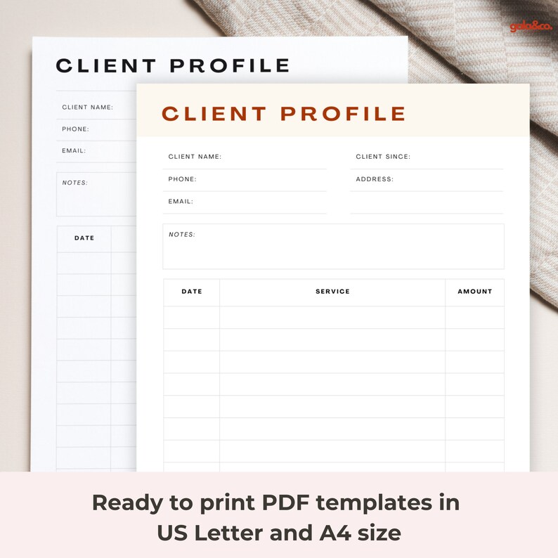 Client Profile Template PDF Ready to Print, Small Business Bundle ...