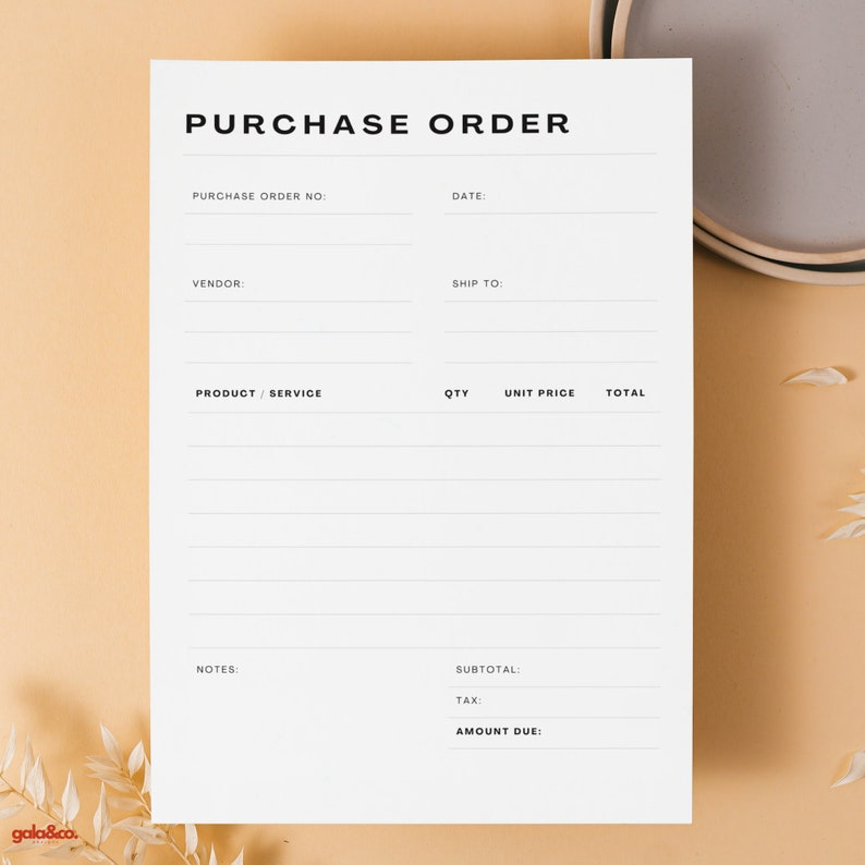 Purchase Order Template PDF Ready to Print, Small Business Bundle ...
