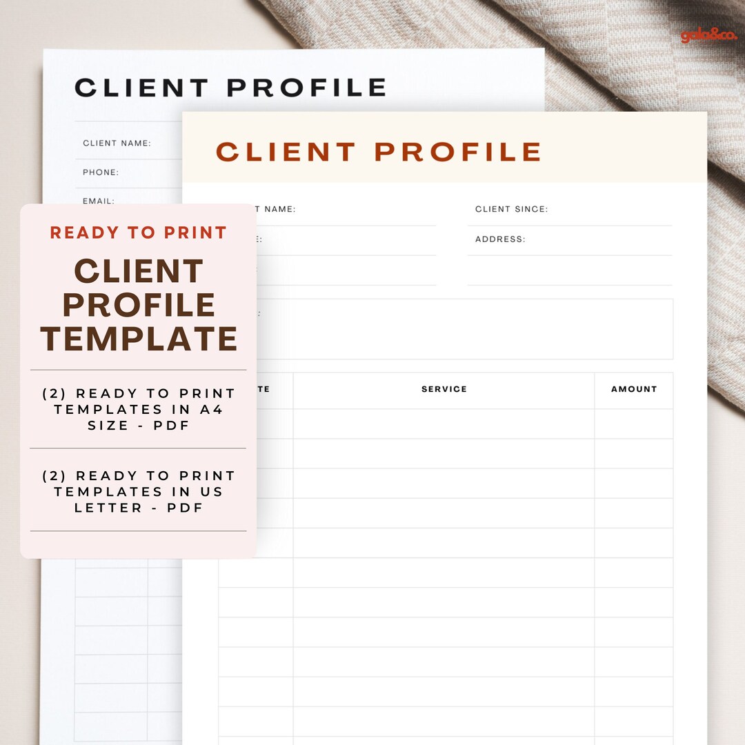 Client Profile Template PDF Ready to Print, Small Business Bundle ...
