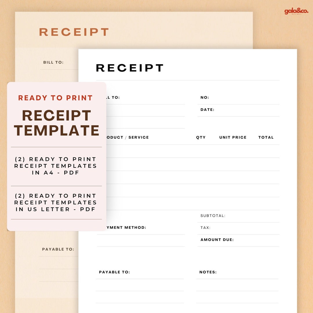 Plantilla de recibo lista para imprimir PDF, plantillas de paquetes de ...