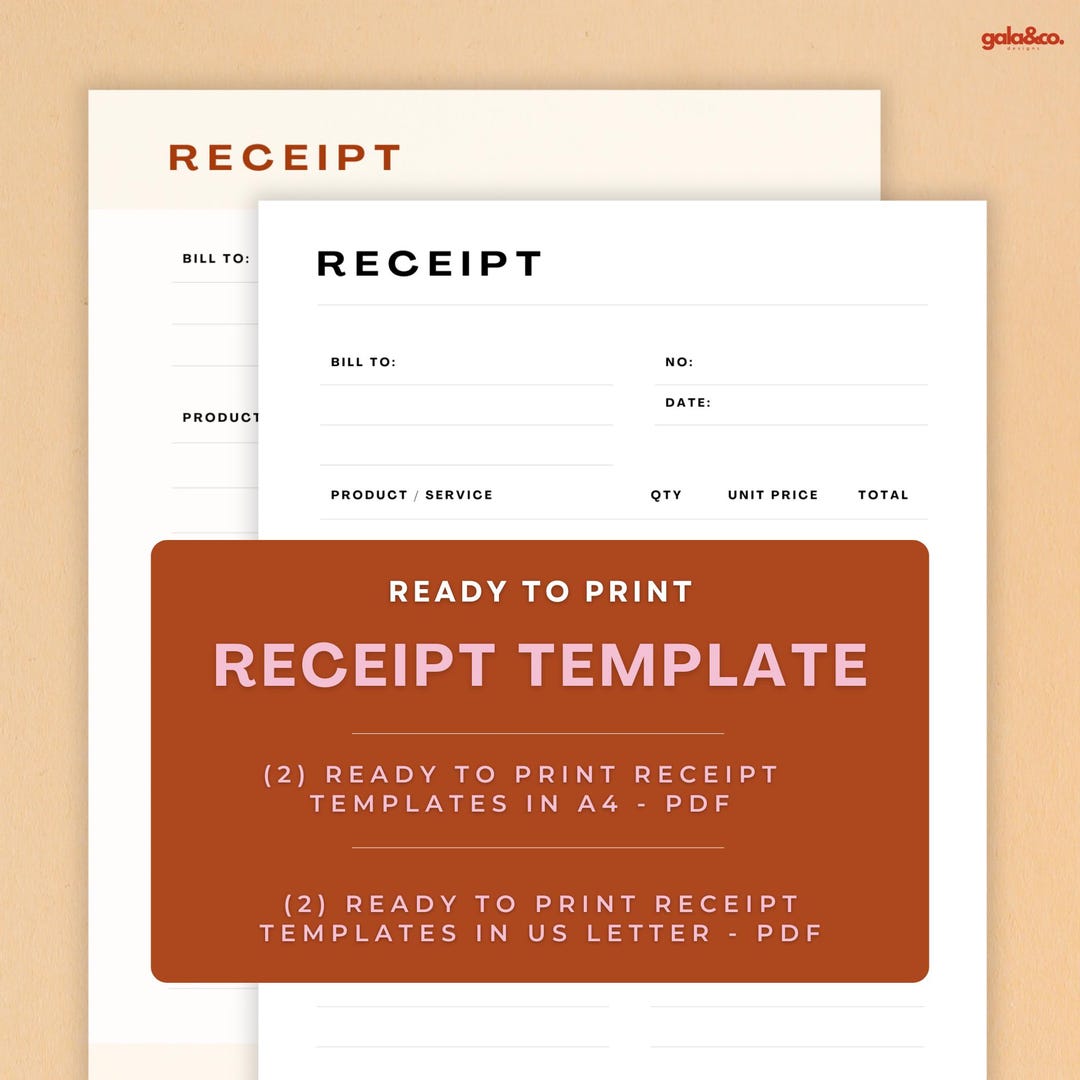 Receipt Template Ready to Print PDF, Small Business Tools Bundle ...