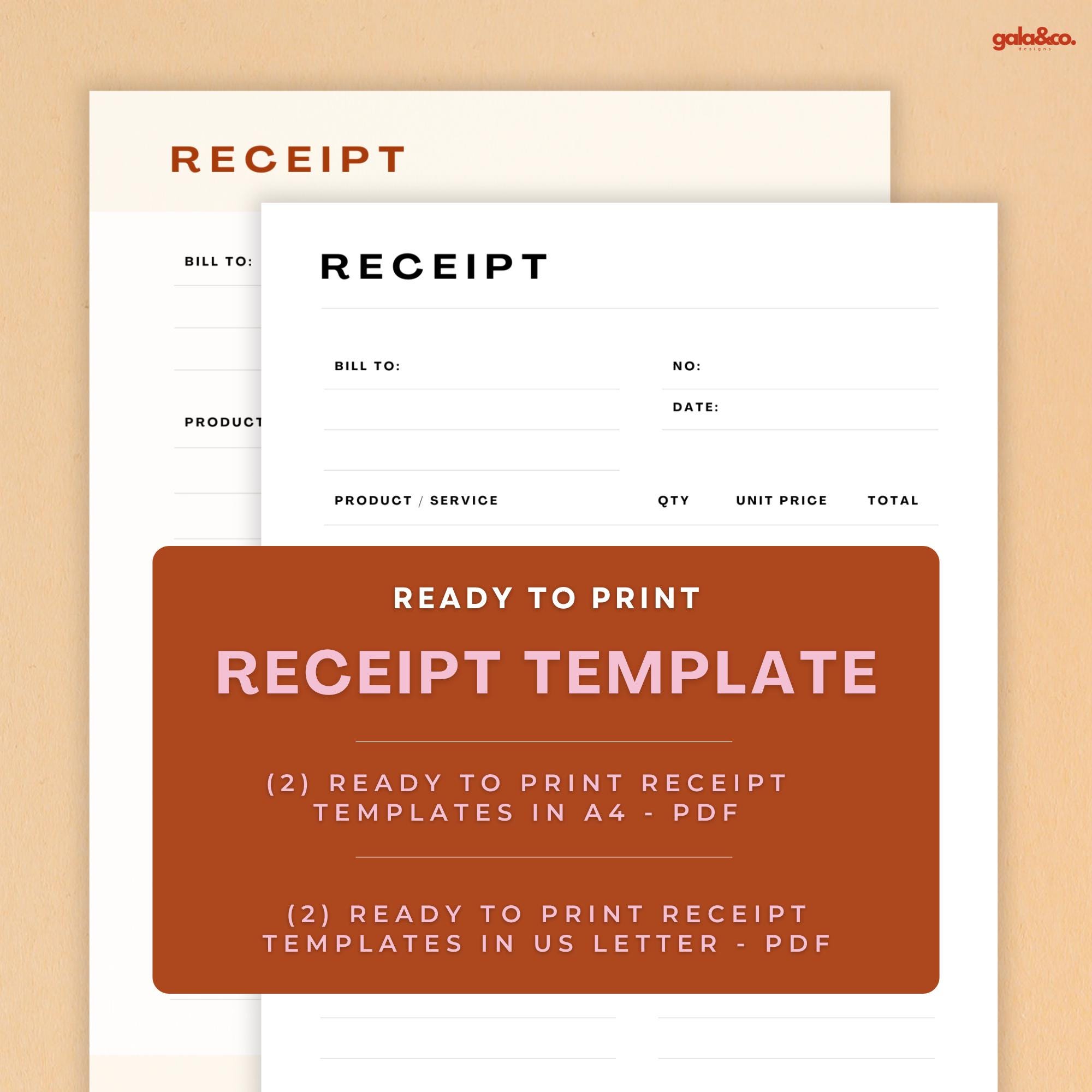 Receipt Template Ready to Print PDF, Small Business Tools Bundle ...