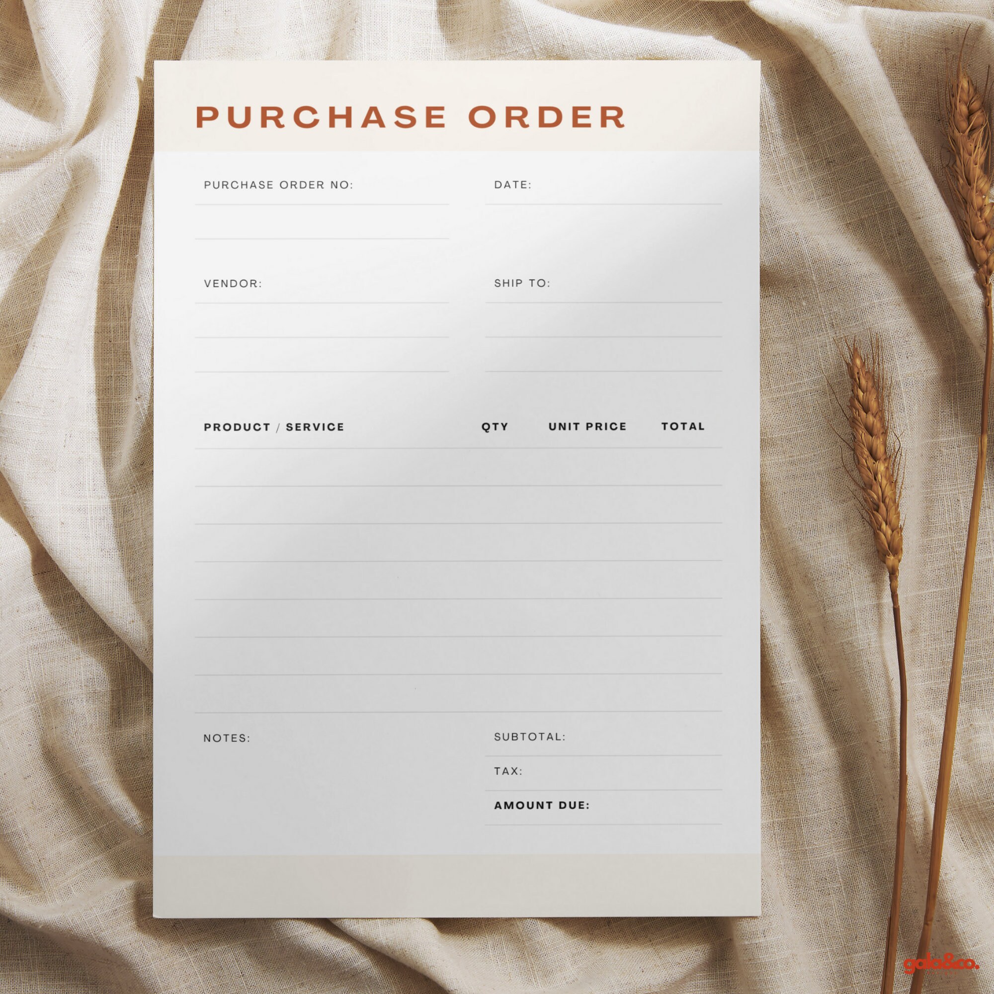 Purchase Order Template PDF Ready to Print, Small Business Bundle ...