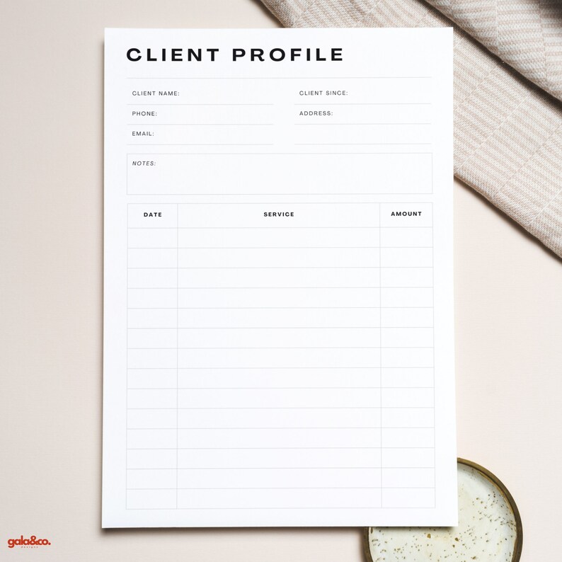Client Profile Template PDF Ready to Print, Small Business Bundle ...