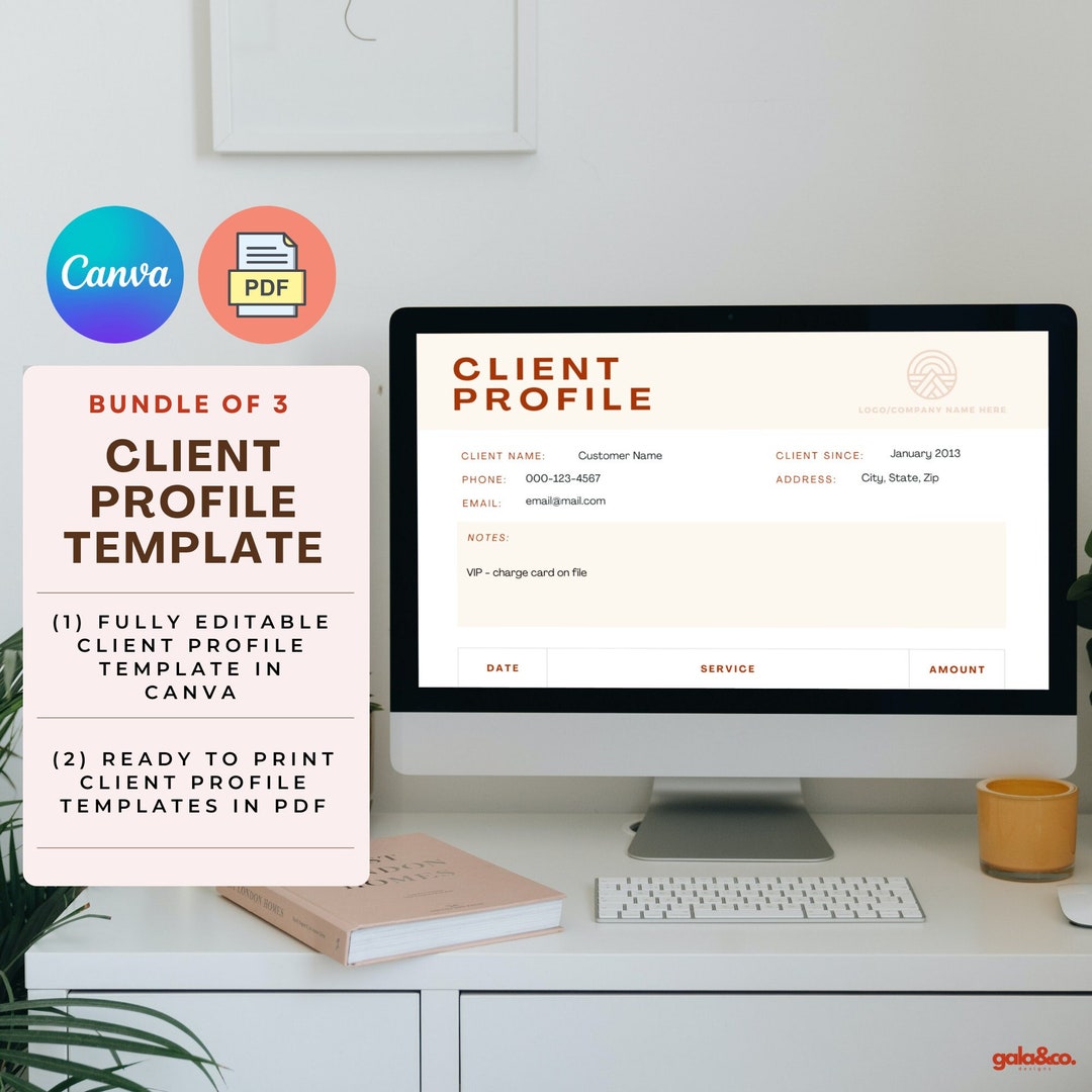 Client Profile Template Canva PDF, Small Business Bundle Tools ...