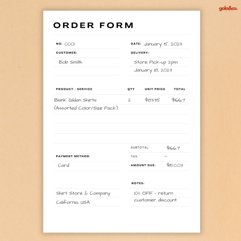 Order Form Template PDF Ready to Print, Small Business Bundle Template ...