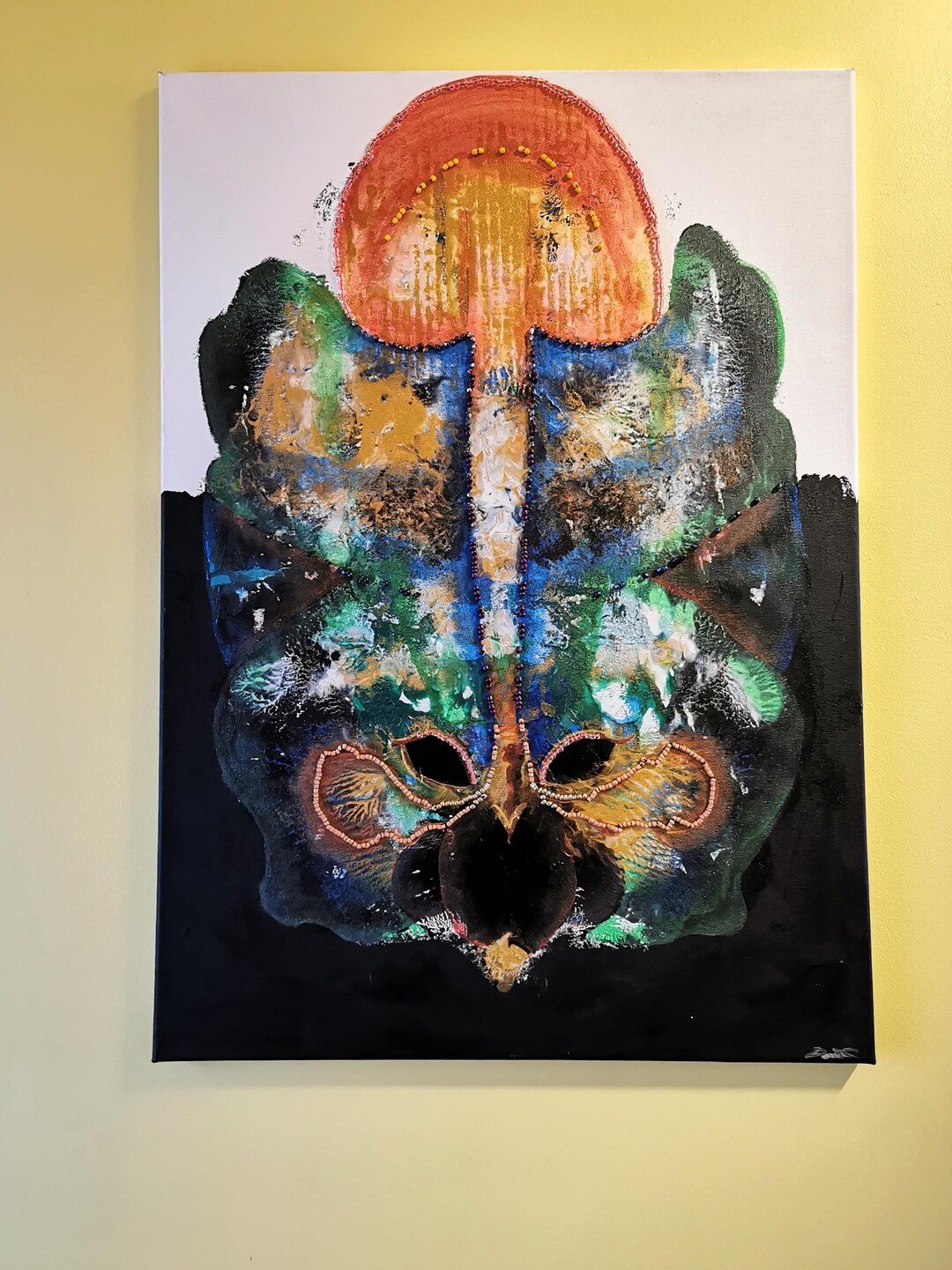 Unique Beaded Aztec Mask Painting - Original Artwork, 50x70cm - Etsy