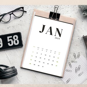 2024 Calendar Black and White Minimal Desk Calendar A4, A5, and US ...