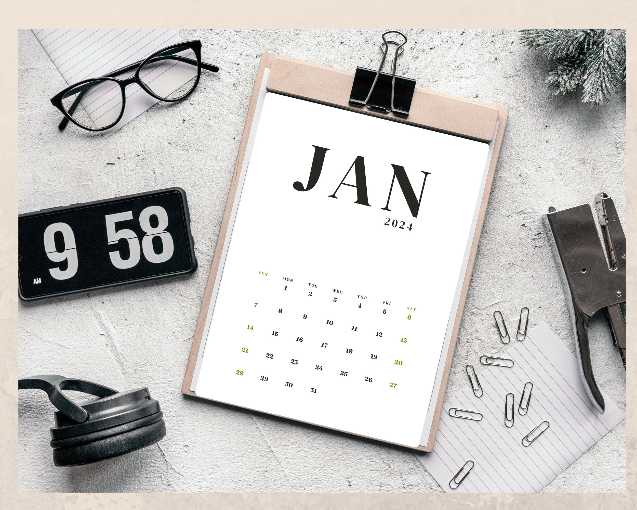 2024 Calendar Black and White Minimal Desk Calendar A4, A5, and US ...