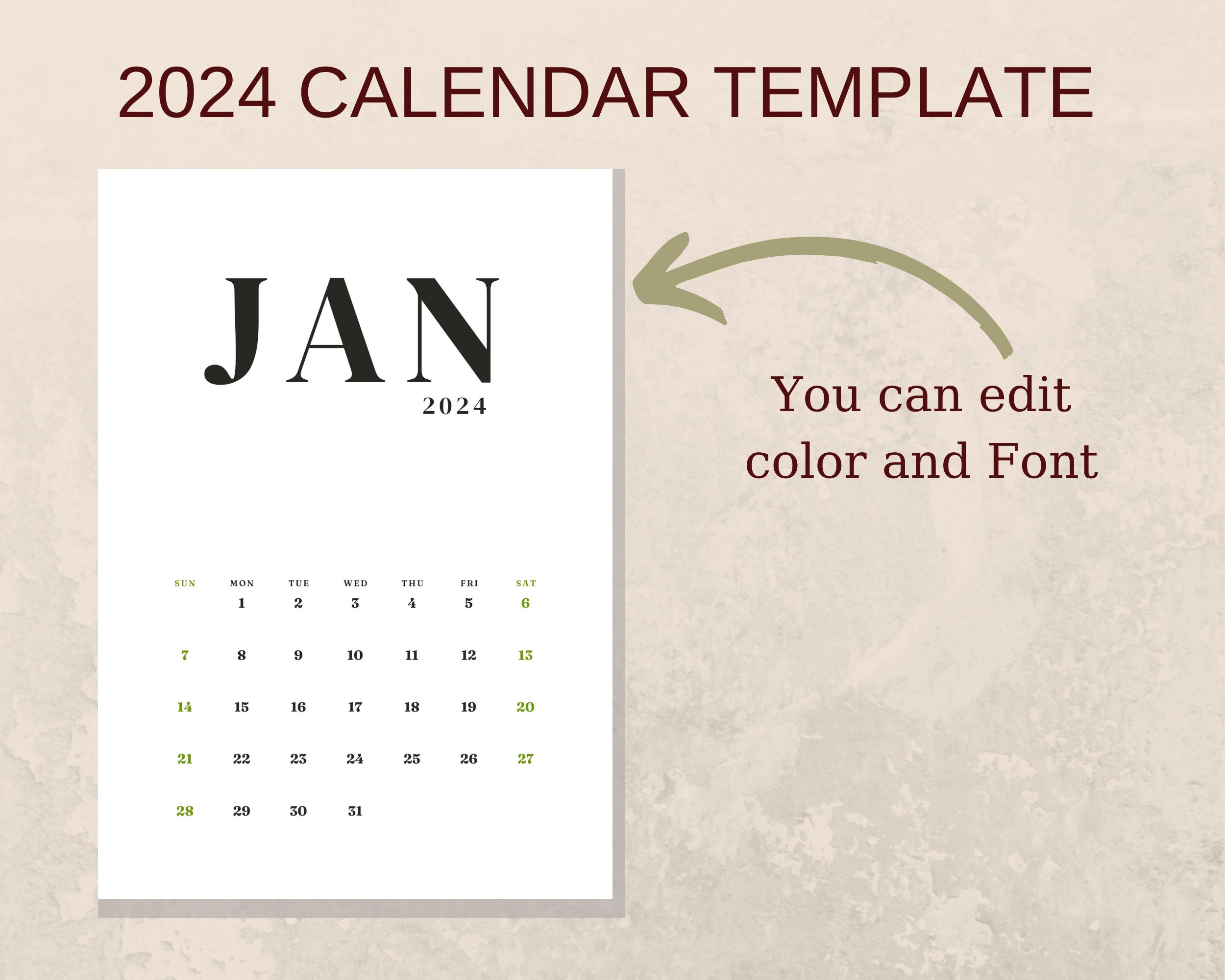2024 Calendar Black and White Minimal Desk Calendar A4, A5, and US ...