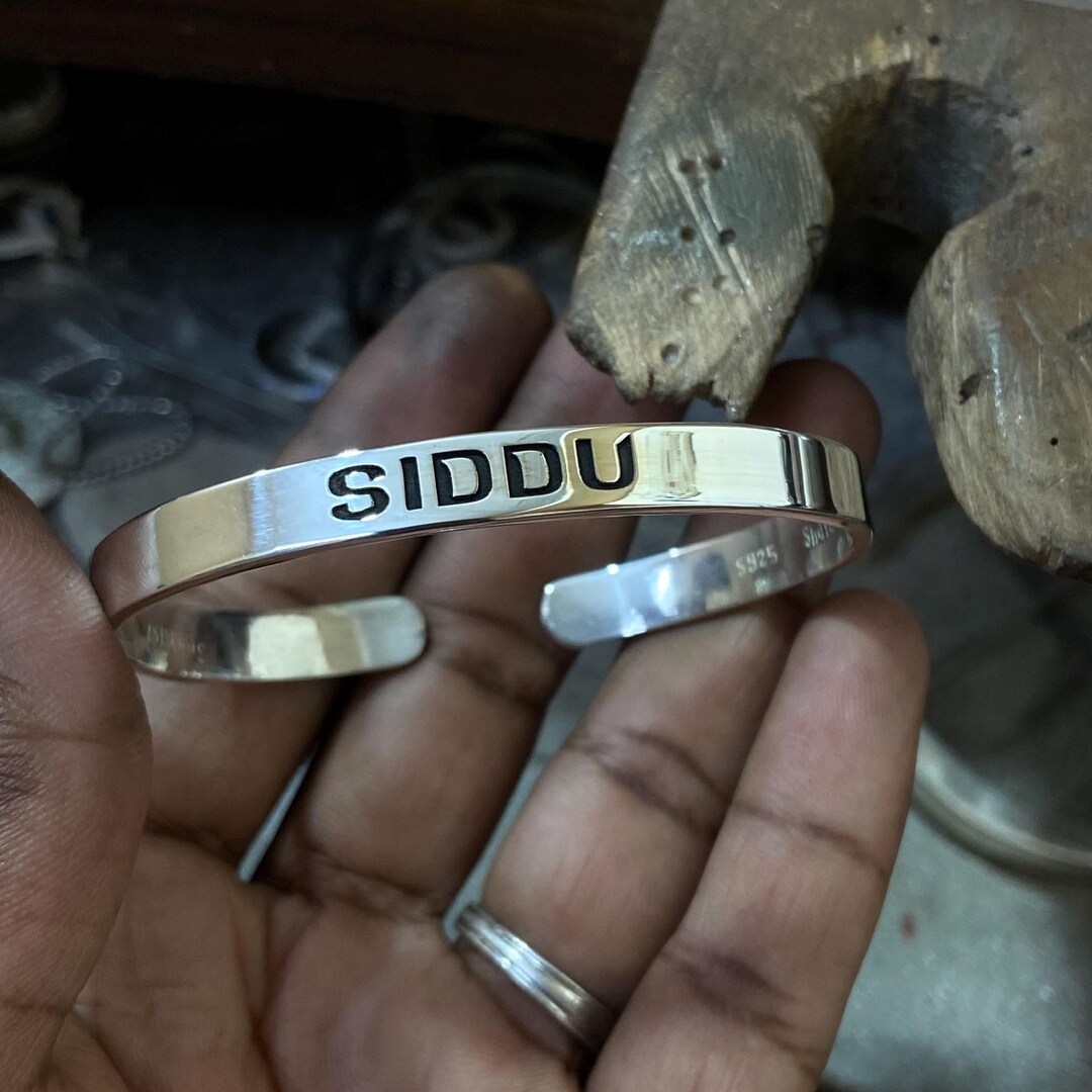 Personalized Sterling Silver Kada | 925 Silver Cuff Bracelet | Handmade Unisex Kada | Custom ...