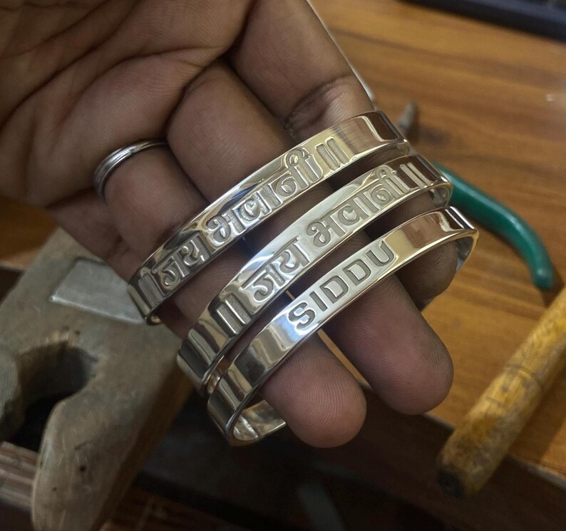 Personalized Sterling Silver Kada | 925 Silver Cuff Bracelet | Handmade Unisex Kada | Custom ...